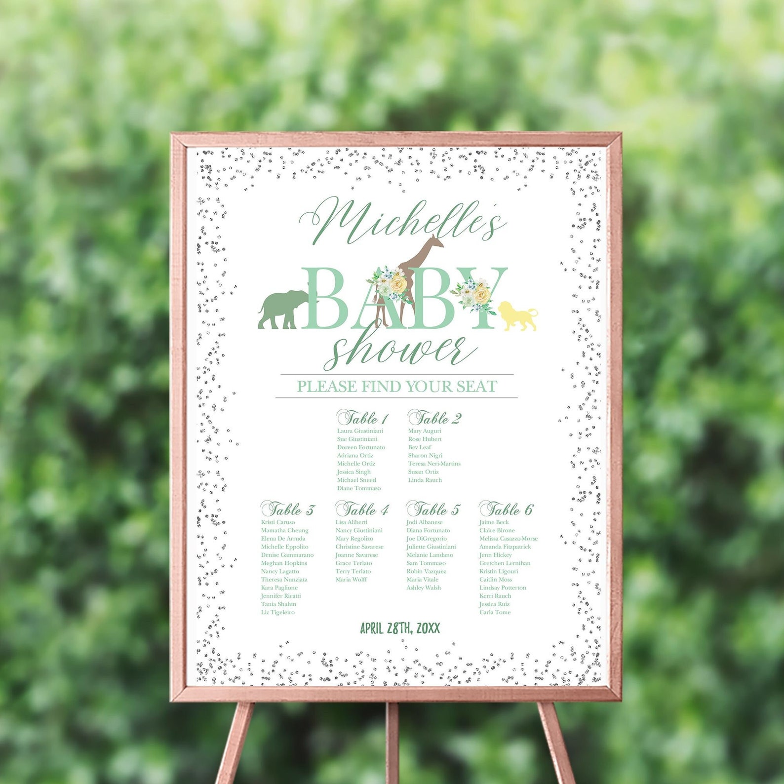 Safari BABY SHOWER Seating Chart Board Safari Seating Chart | Etsy