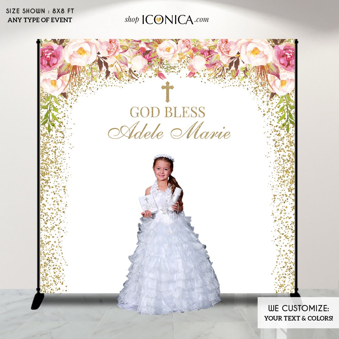 Girls First Communion Backdrop,girls Baptism Backdrop, Floral Photo ...