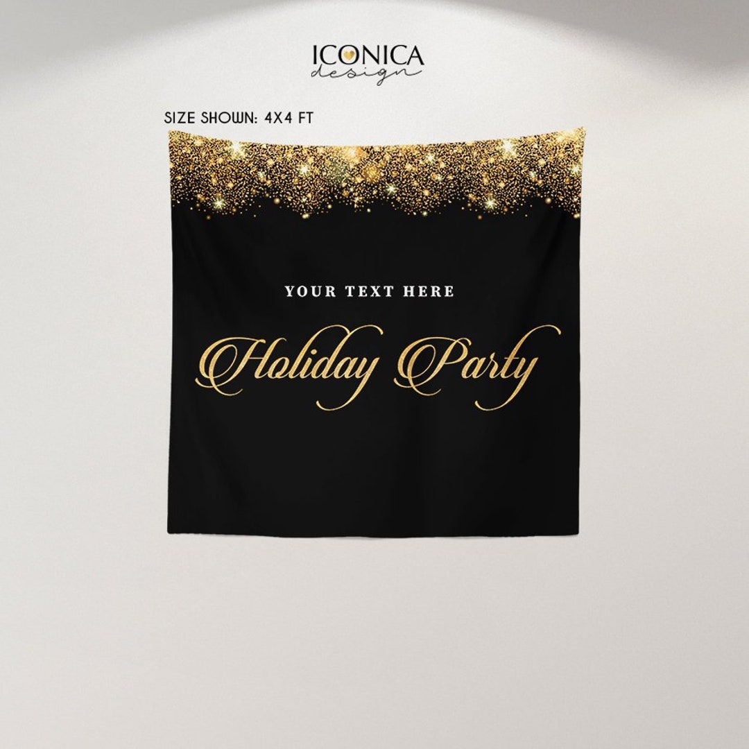 Gold Sparkle Holiday Party Backdrop, Elegant Corporate Event (printed ...