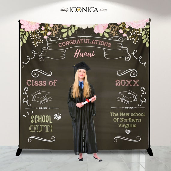 Graduation Party Photo Booth Backdrop, Virtual Graduation, Floral Step ...