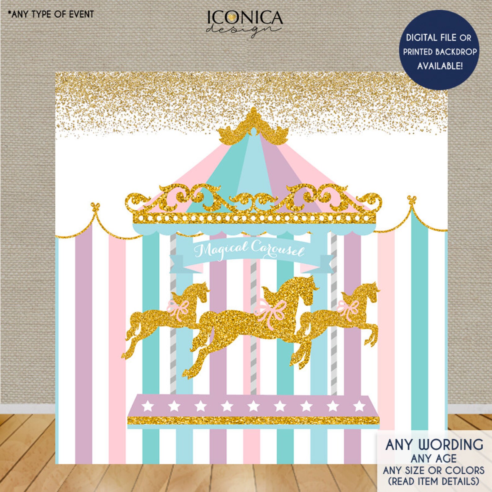 Carousel Party Backdrop First Birthday Any Age Any Wording - Etsy