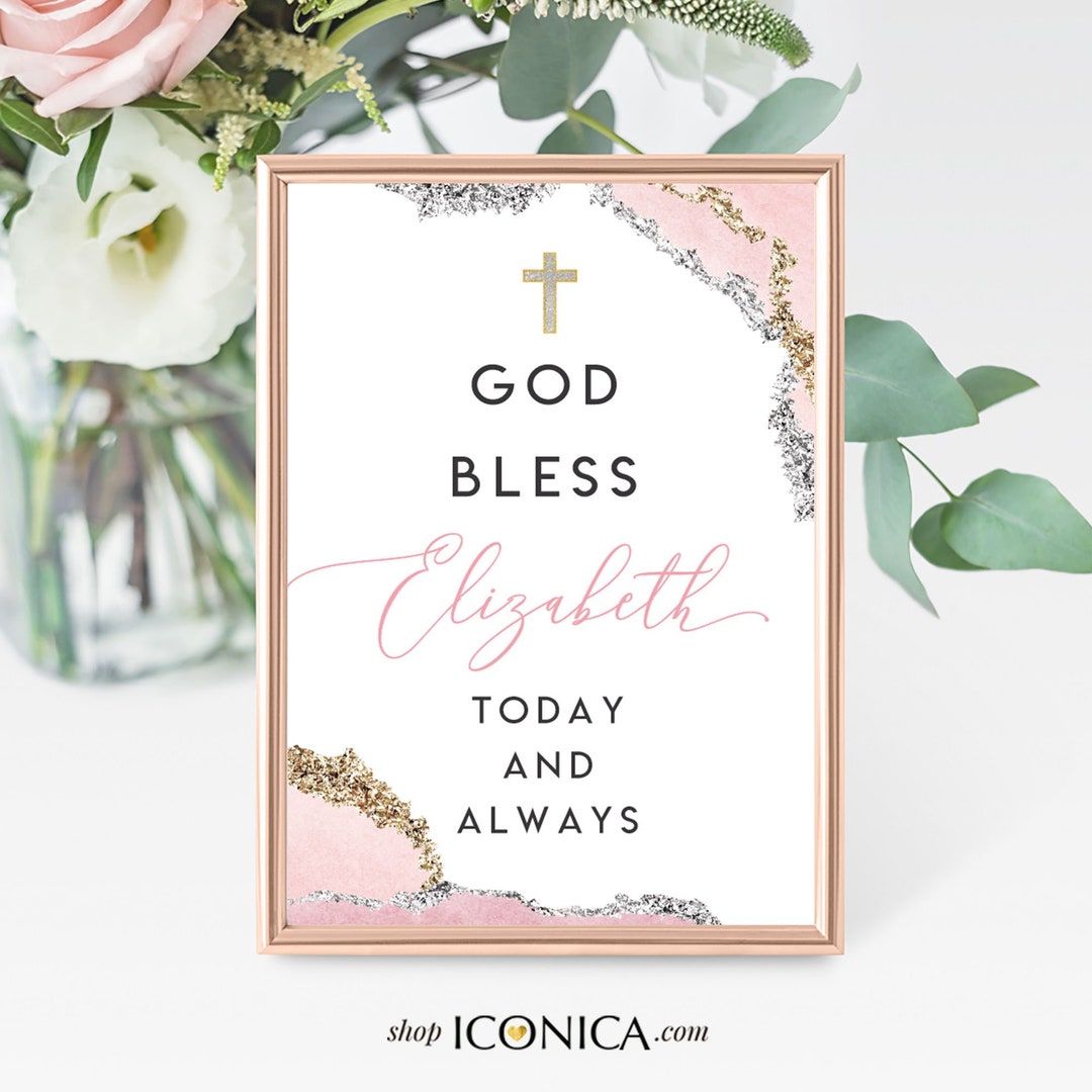 God Bless Sign Pink Geode Collection Custom Art Print, Party Sign ...