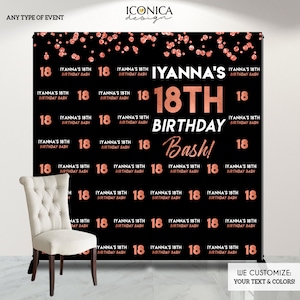 Birthday Party Decor 18th Birthday Photo Booth Backdrop, Black and Rose ...