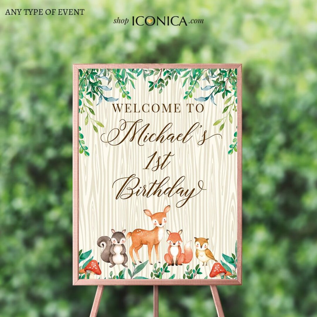Woodland Forest Welcome Sign Personalized Printed Woodland Boy Party ...