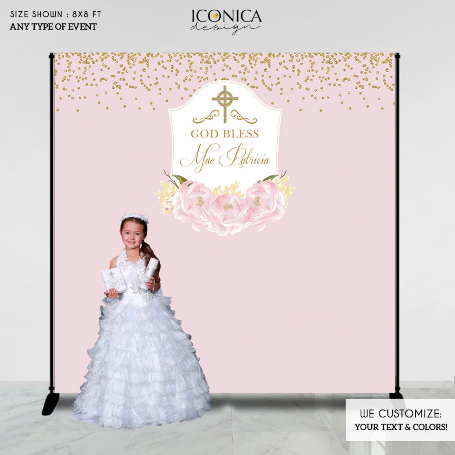 First Communion Party Backdrop First Communion Banner Floral | Etsy