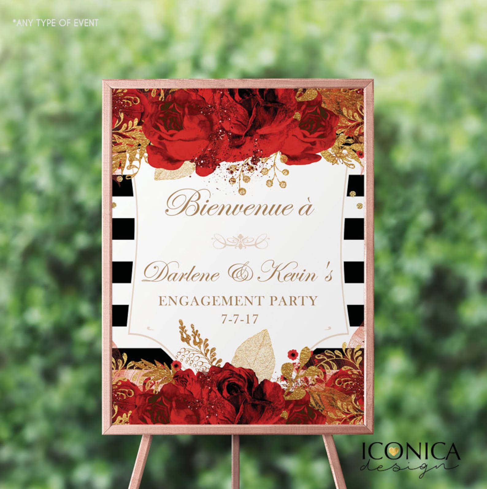 Wedding Backdrop Red Roses Elegant Black and Gold Banner - Etsy