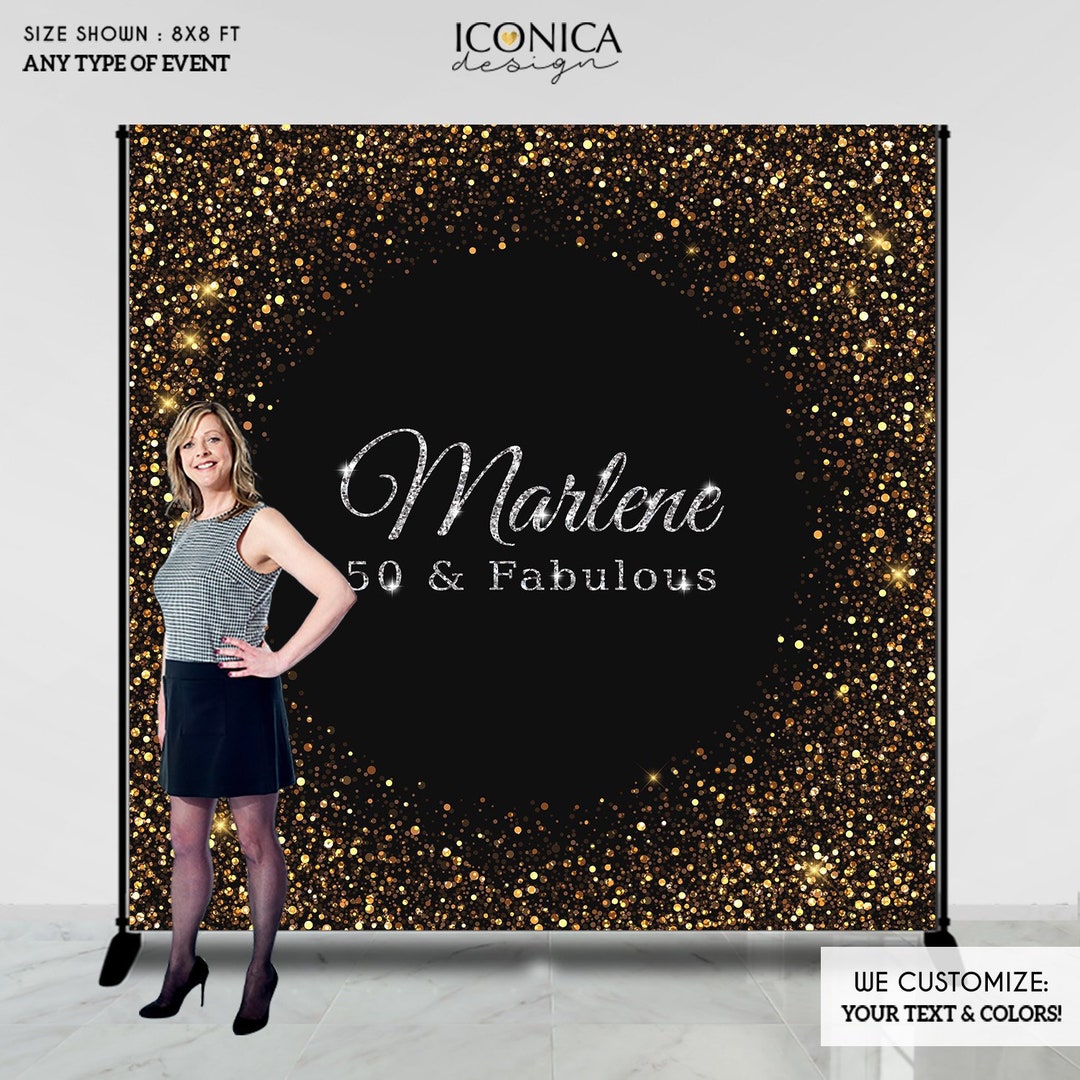 50th Birthday Backdrop, Personalized Photo Booth, Black and Gold ...