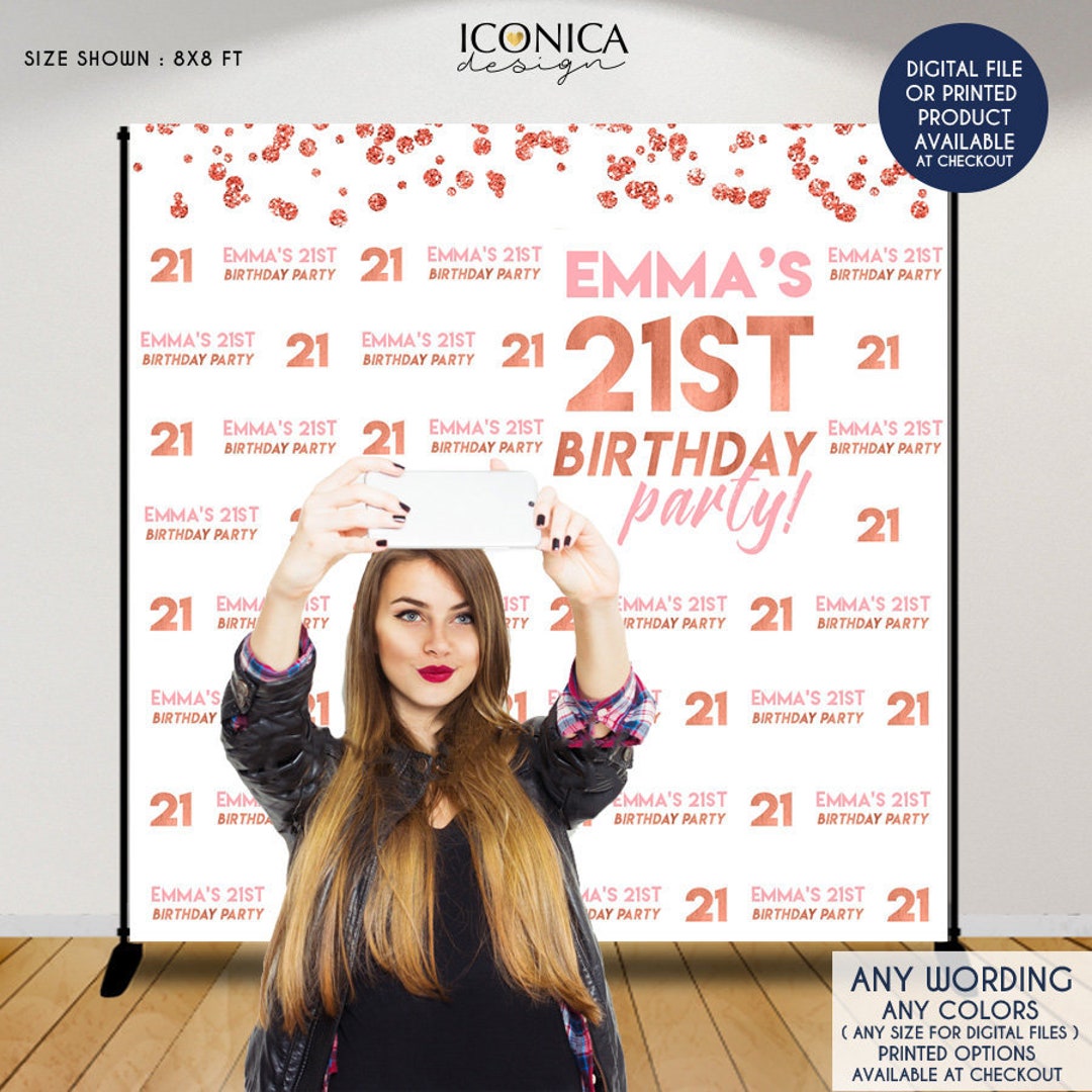 Birthday Photo Booth Backdrop, 21st Birthday Party Decor, Pink and Rose ...