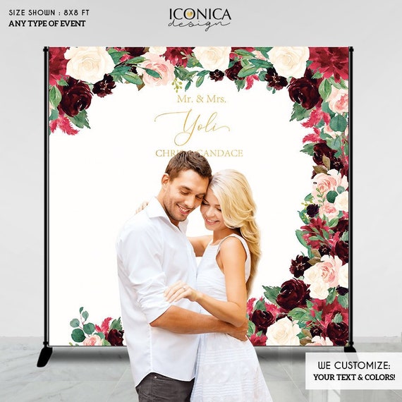 Engagement Party Decor, Floral Burgundy,Blush,Ivory Photo Backdrop,She ...