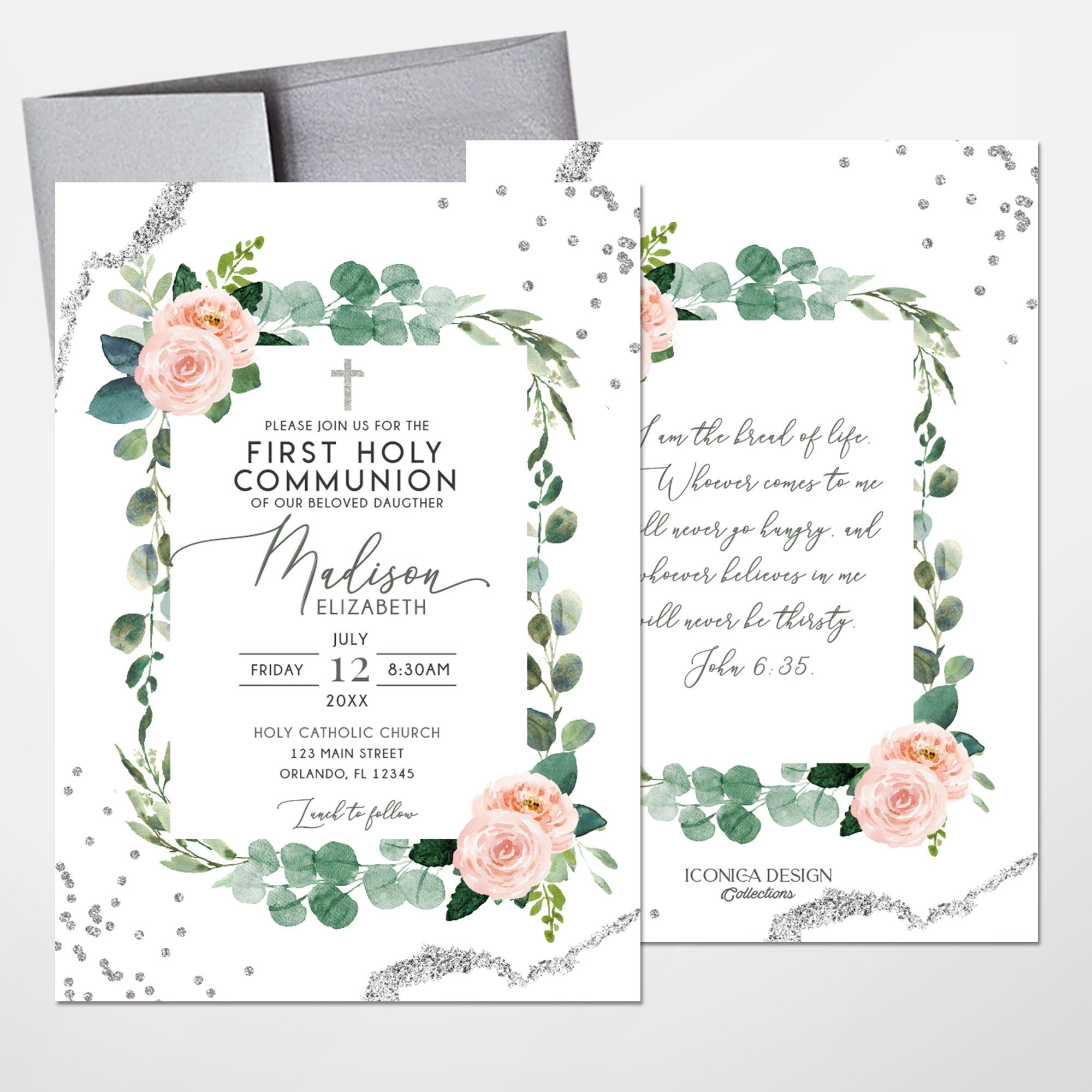 Girl First Holy Communion invitation Girl religious | Etsy