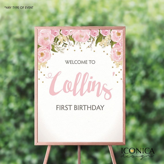 First Birthday Welcome Sign, 1st Birthday Decor, Personalized Pink ...