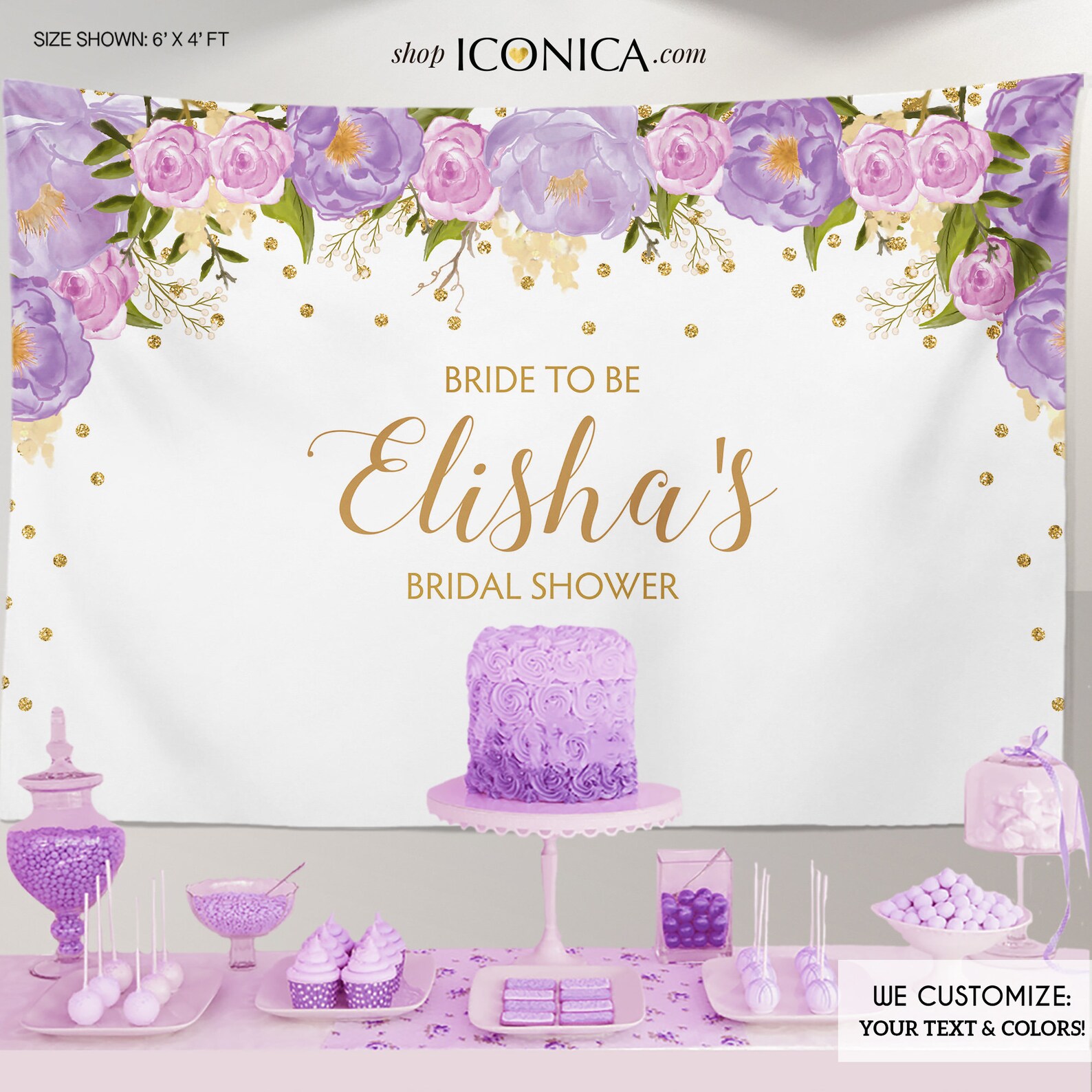 Bridal Shower Backdrop, Purple Party Decor Personalized,garden Party ...