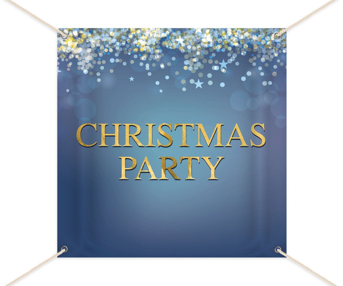 Blue & Gold Christmas Party Backdrop, Sparkle Banner (printed or ...