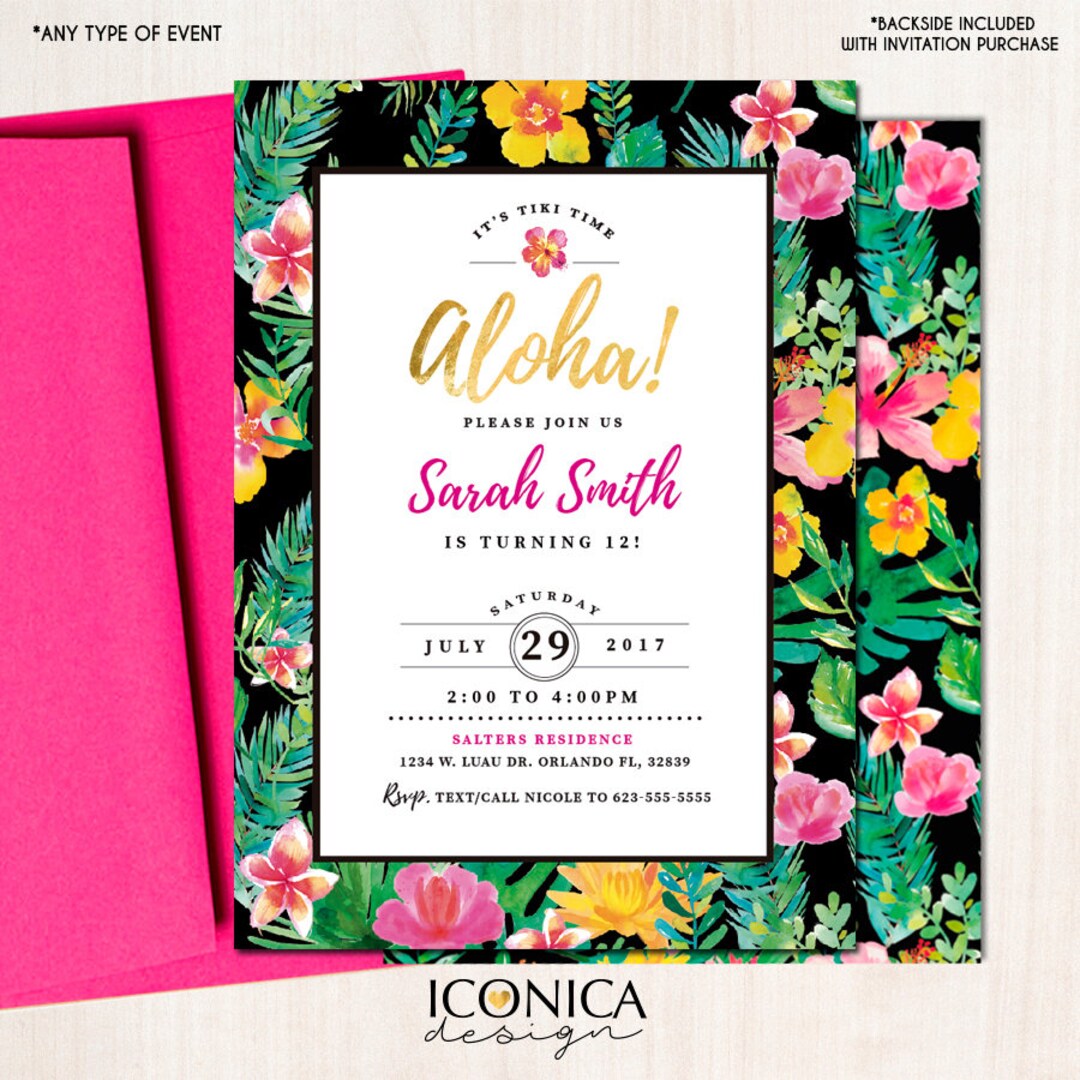 Luau Birthday Party Invitation, Pool Party, Hawaiian Party, Tiki ...
