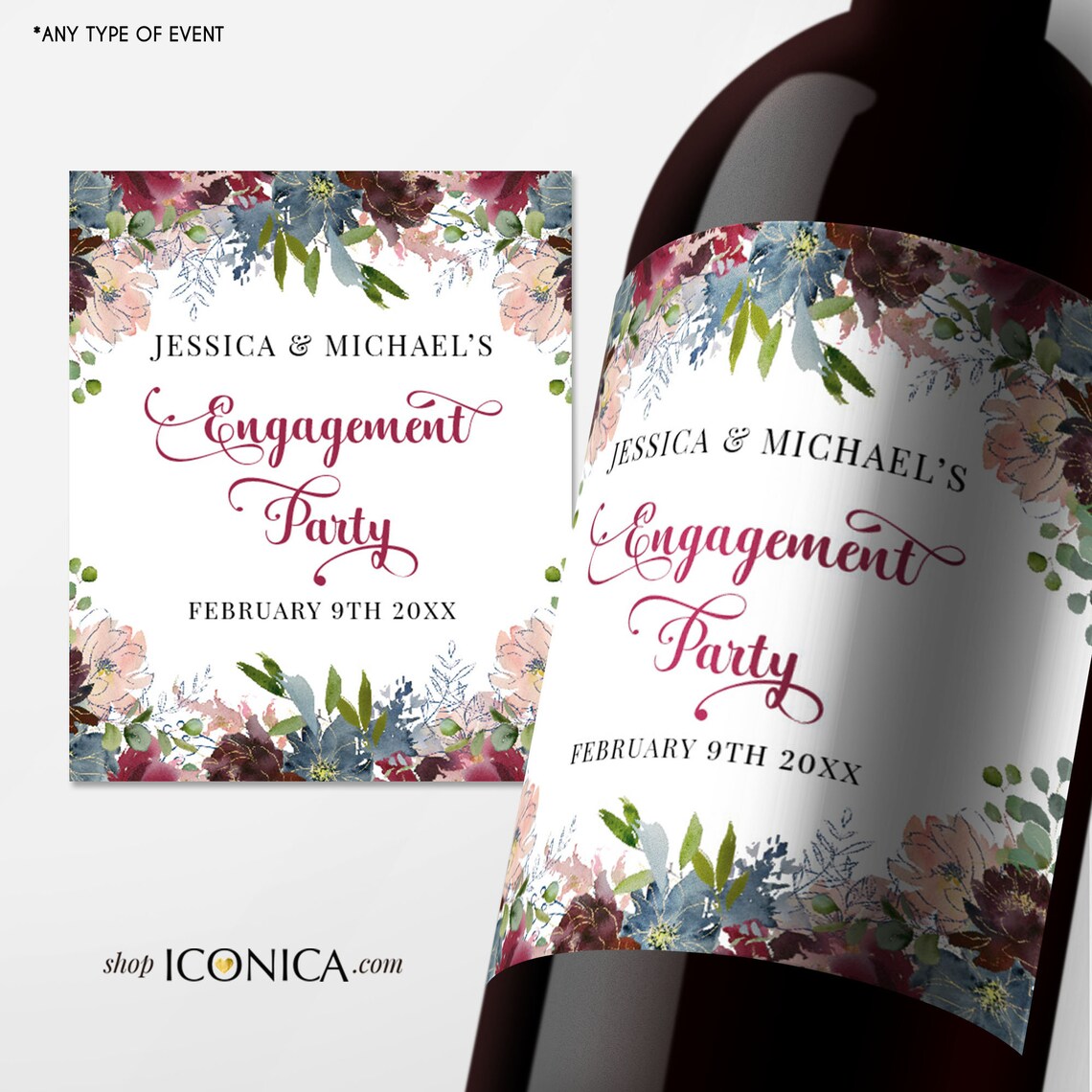 Personalized Engagement Champagne Label | Floral Wine Bottle Label - Etsy