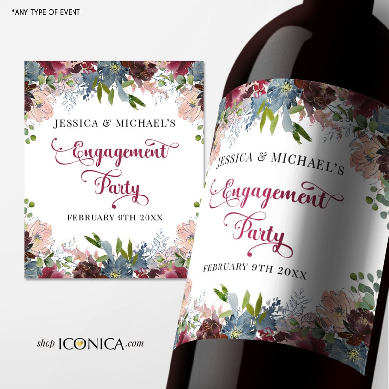 Personalized Engagement Champagne Label | Floral Wine Bottle Label - Etsy