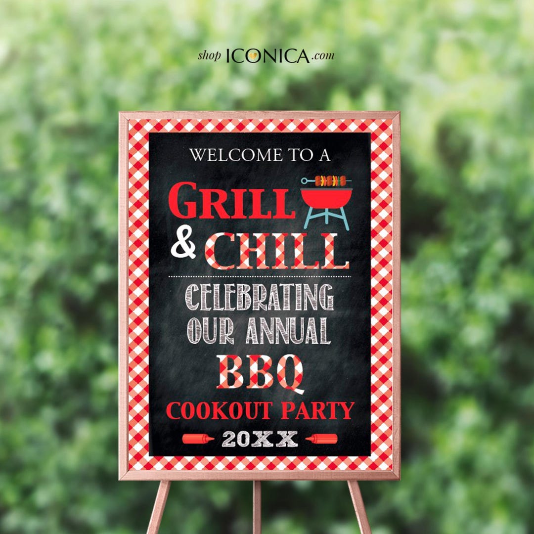 BBQ Cookout Party Welcome Sign Printed Personalized,bbq Party Entrance ...