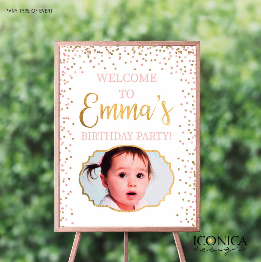 First Birthday Welcome Sign, Pink and Gold 1st Birthday Sign,girls ...