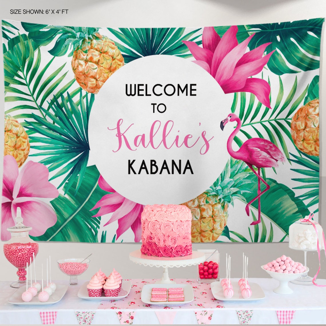 Personalized Luau Bachelorette Backdrop, Tropical Flamingo Party Decor ...