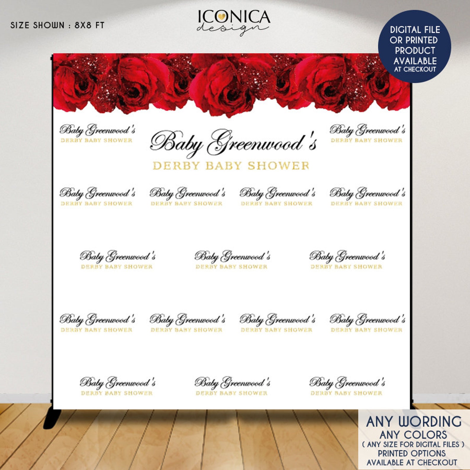 Wedding Backdrop Red Roses Elegant Black and Gold Banner - Etsy