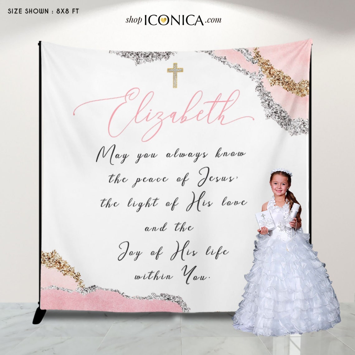 Banner De Primera Comunión Personalizado Fondo De Geoda Rosa Etsy
