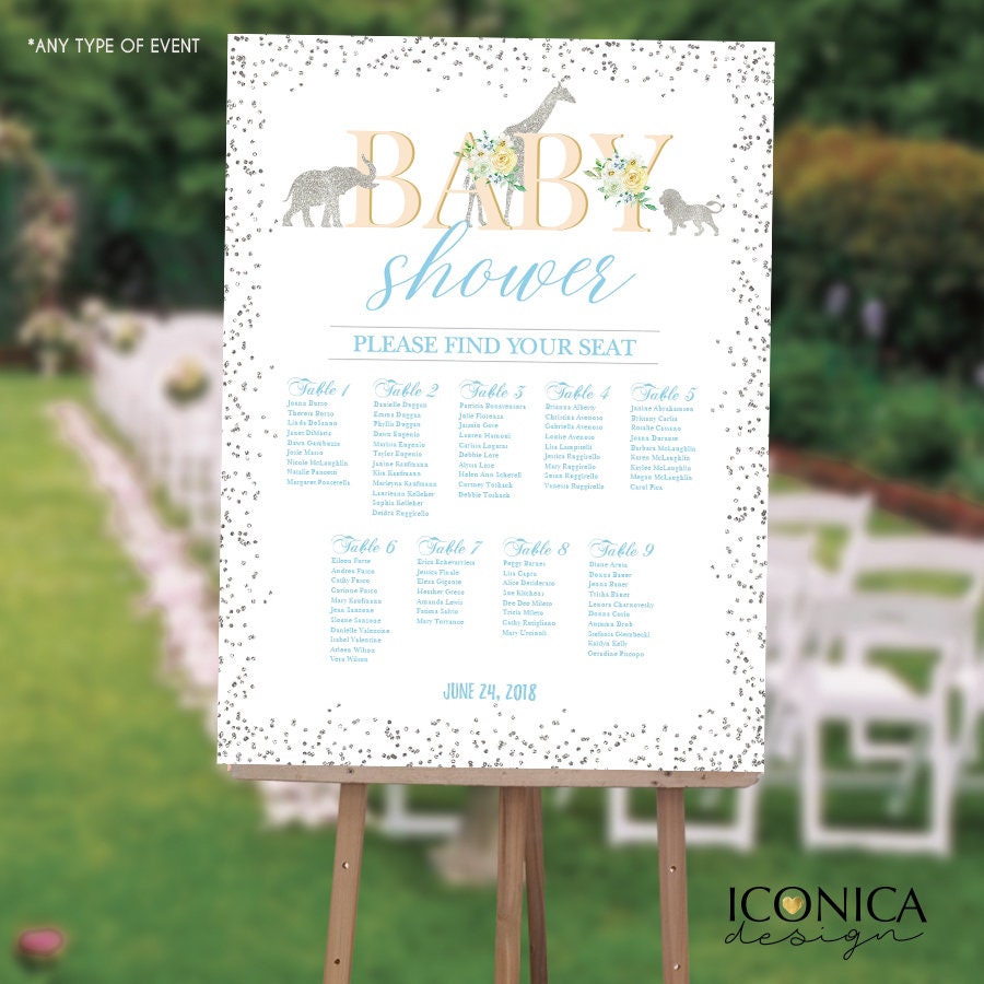 Safari BABY SHOWER Seating Chart Board Safari Seating Chart | Etsy