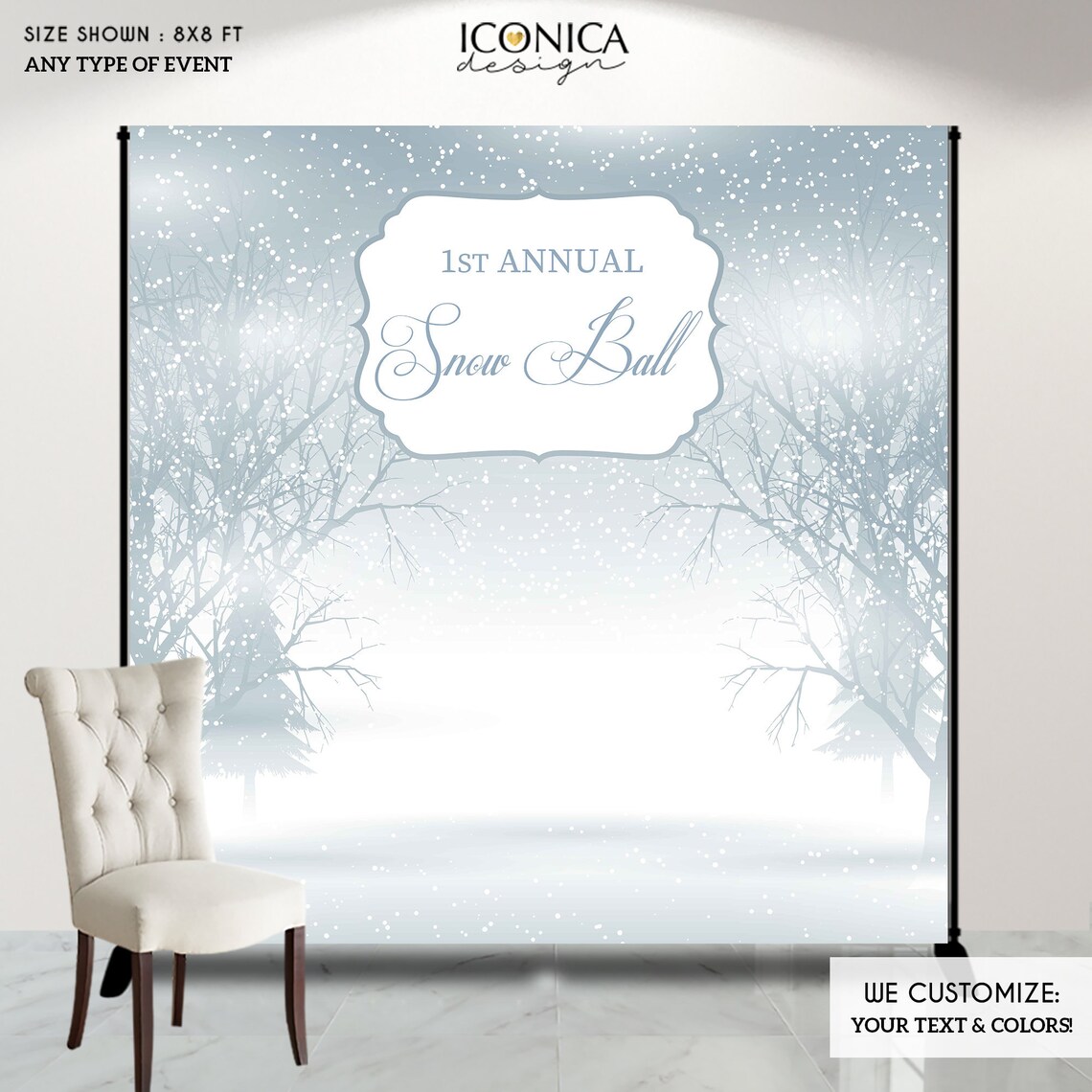 Winter Wonderland Backdrop, Holiday Snow Ball Party (printed or ...