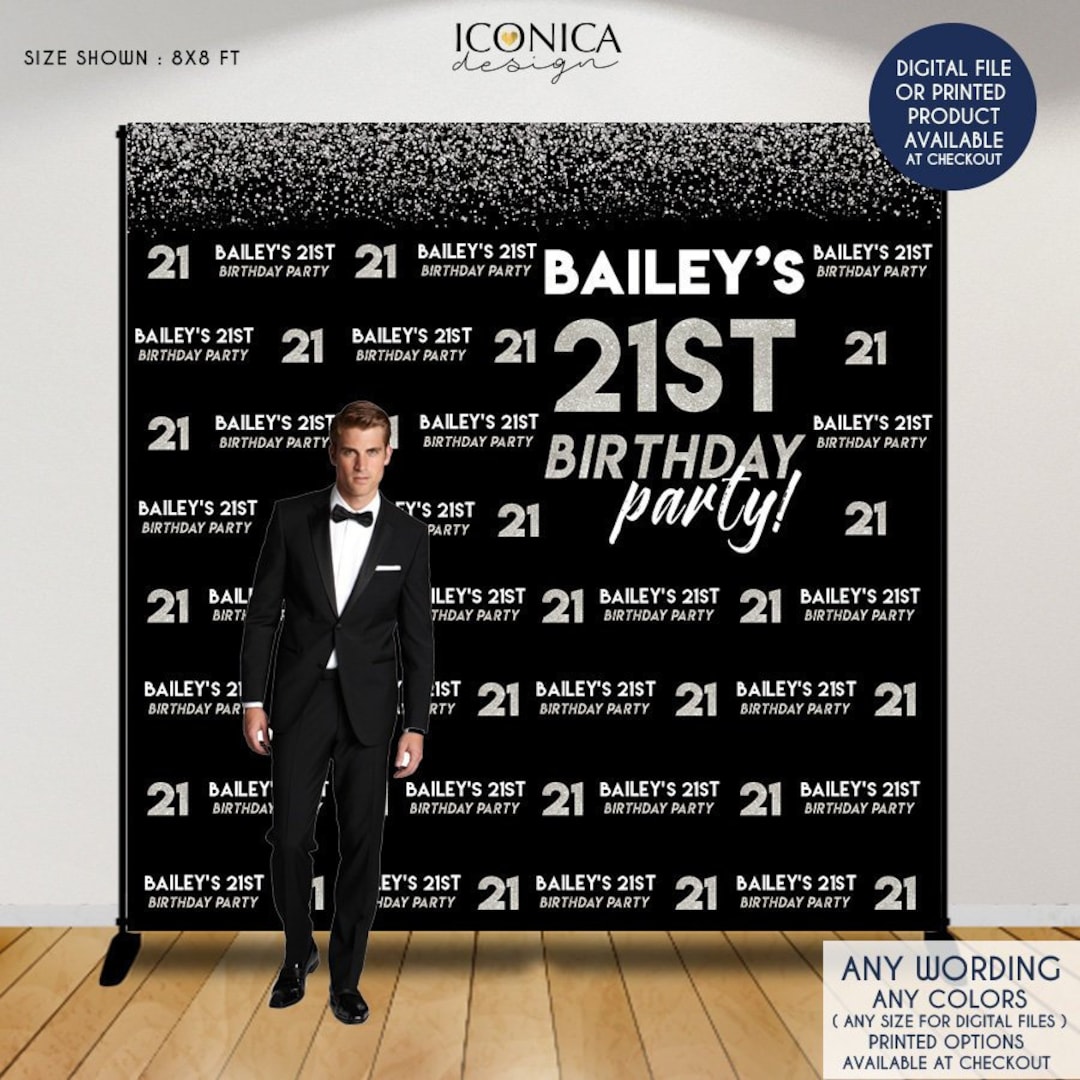 Birthday Photo Booth Backdrop, 21th Birthday Party Decor, Black and ...