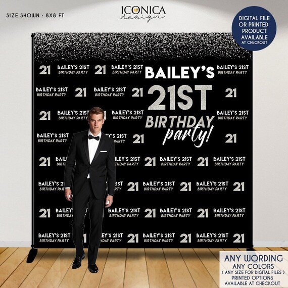 Birthday Photo Booth Backdrop, 21th Birthday Party Decor, Black and ...
