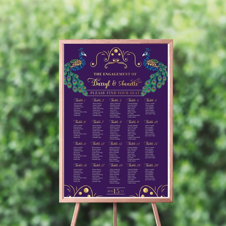 Peacock Wedding Seating Chart Board Peacock Guest List Chart - Etsy