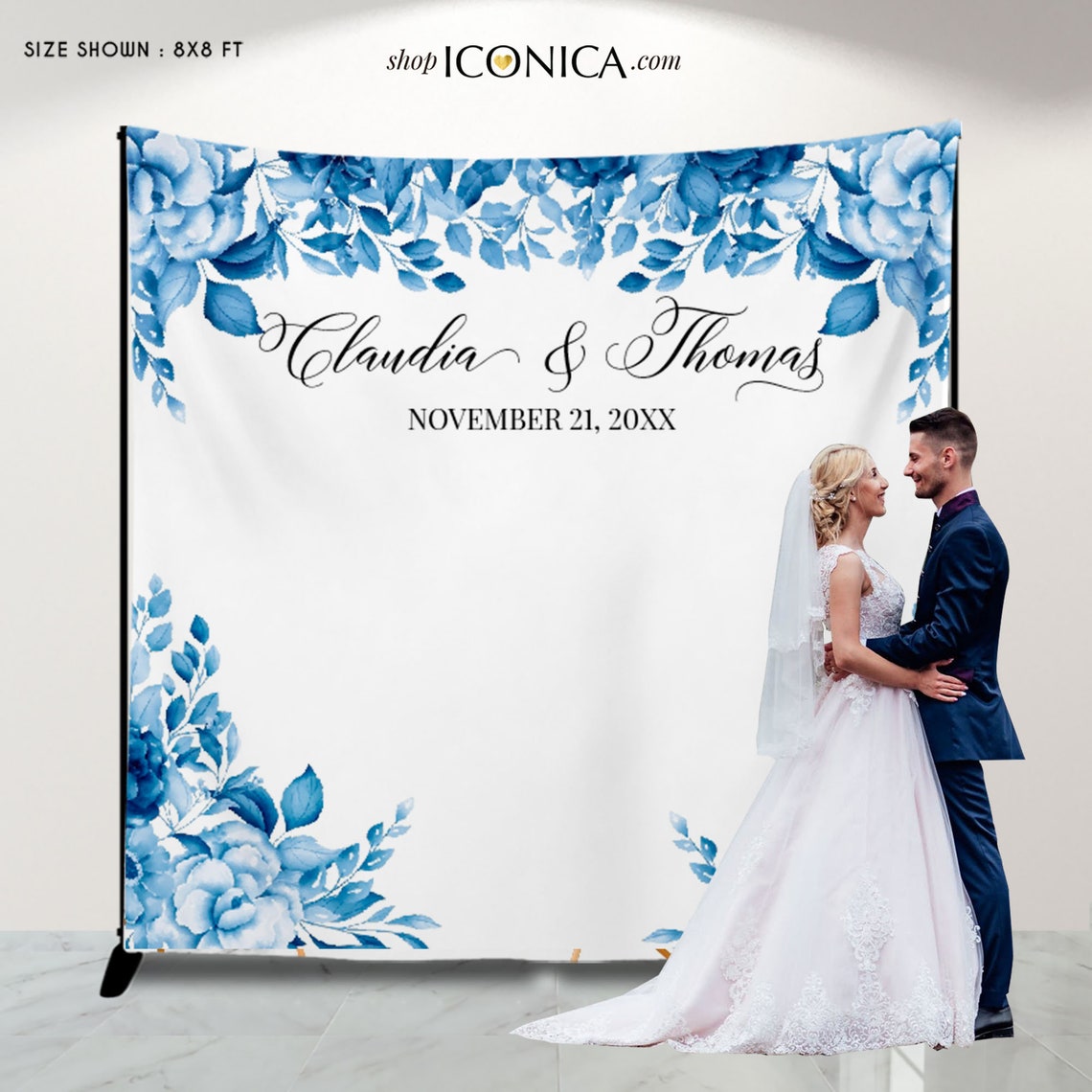 Blue Wedding Backdrop for Reception Floral Personalized - Etsy