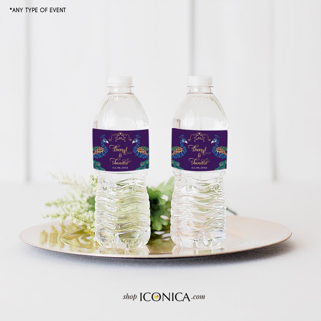 Peacock Bottle Labels Printed Personalized 8x2 Weatherproof Peacock ...