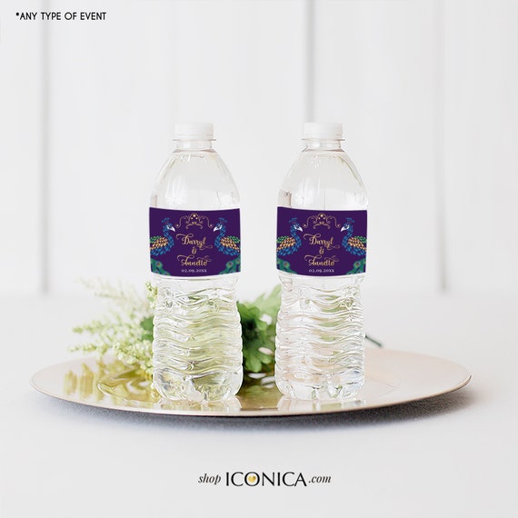 Peacock Bottle Labels Printed Personalized 8x2 Weatherproof | Etsy