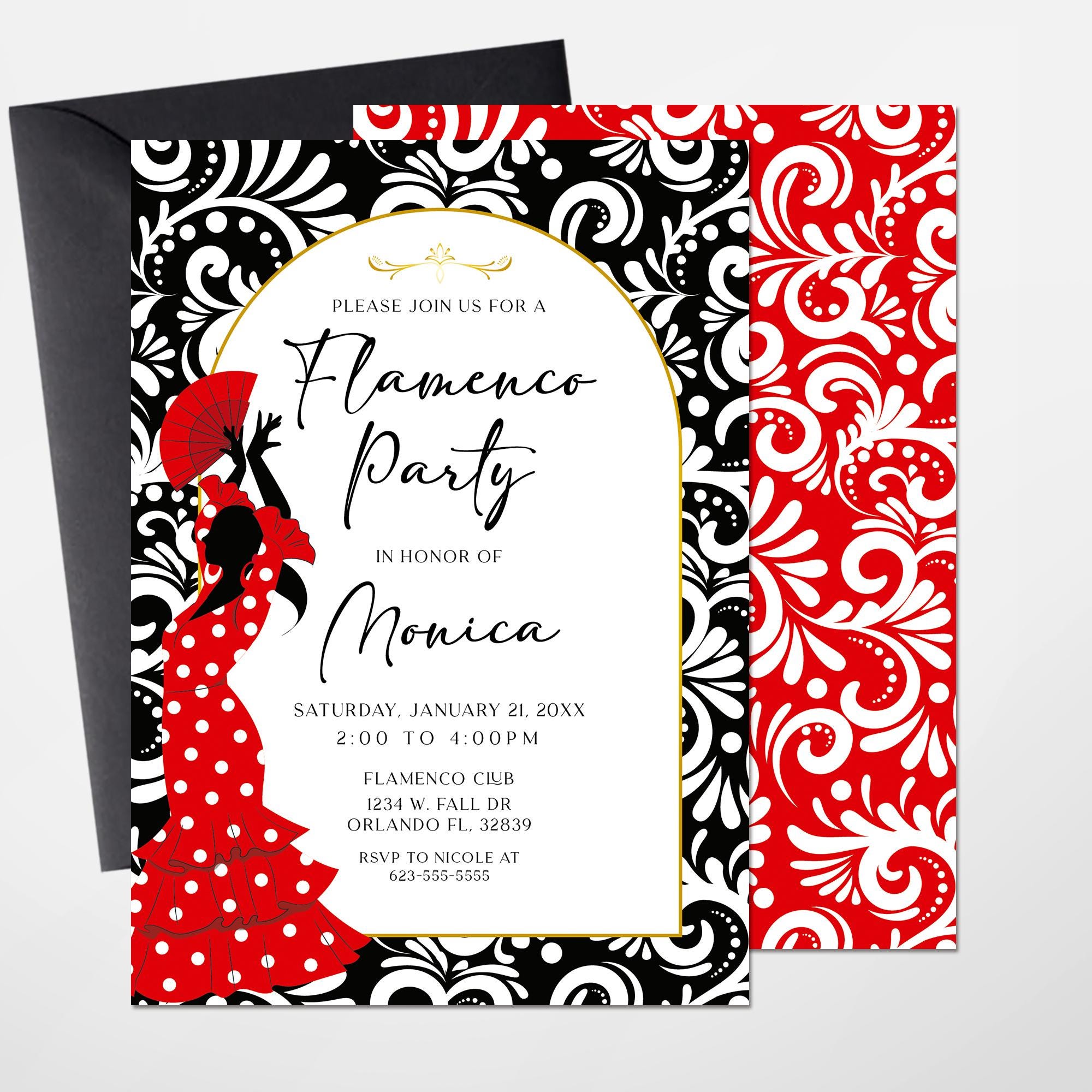 Personalized Flamenco Party Invitation, Fiesta Española (printed or ...