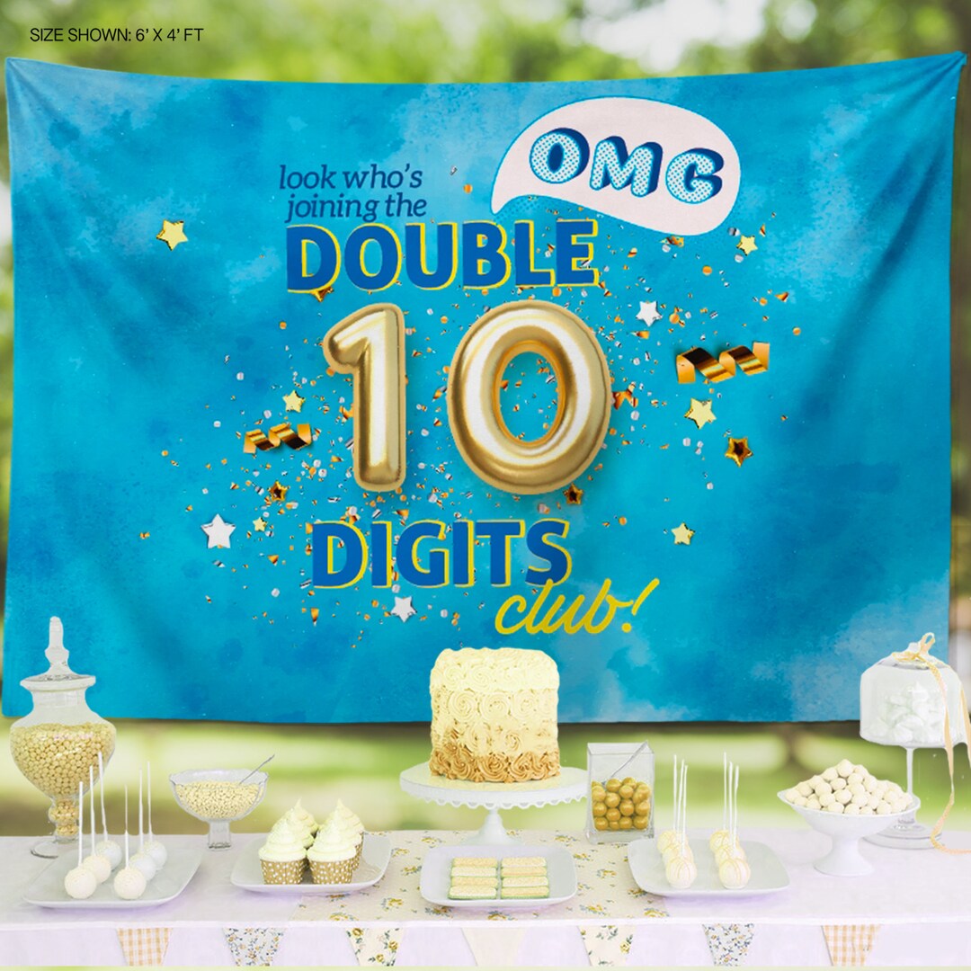 Double Digits Birthday Decorations, 10th Birthday Backdrop, 10 Double ...