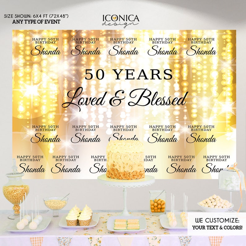 50th Birthday Backdrop, Personalized Gold Party Banner - Etsy
