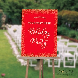 Holiday Party Welcome Sign , Christmas Party Decor, Red and Gold ...