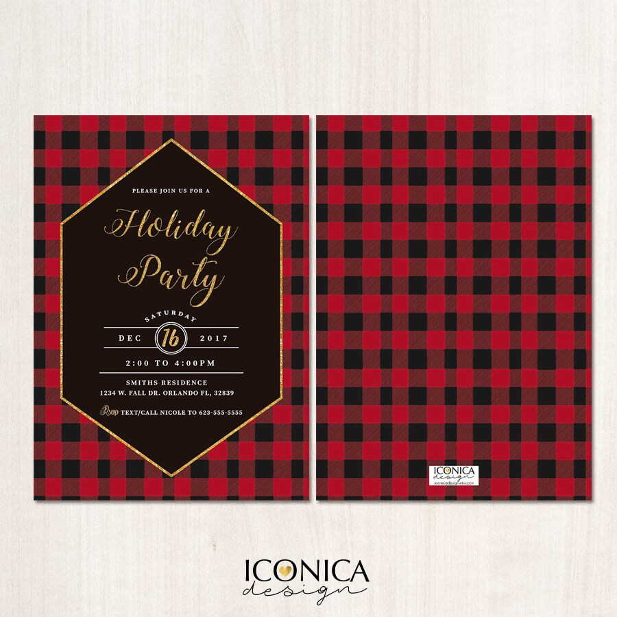 Christmas Cards, Holiday Party Invitations, Buffalo Plaid Invites ...