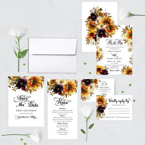 Sunflower Menu Card 9.25 X 4 Printed Menus Rustic Wedding - Etsy