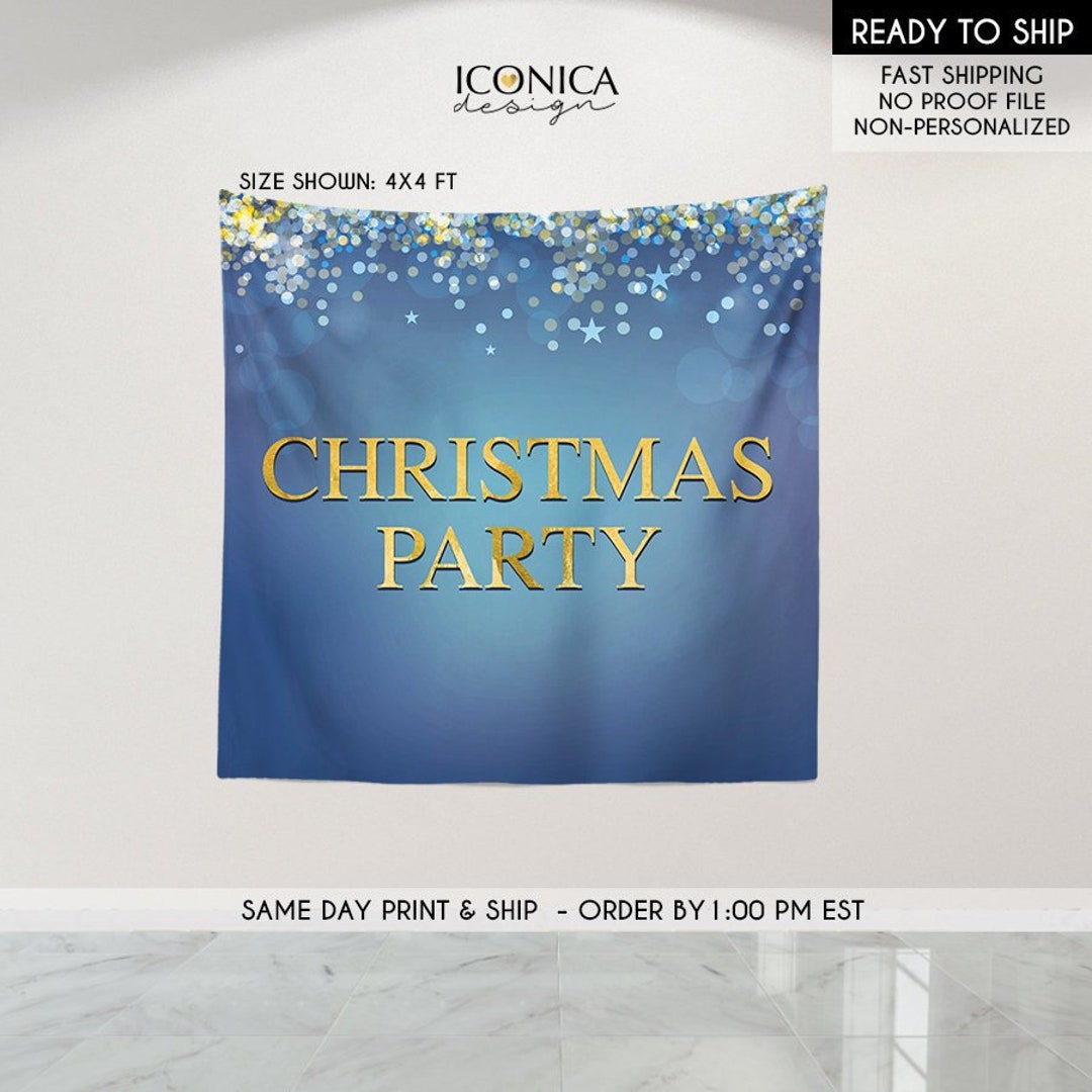 Blue Christmas Party Backdrop, Festive Holiday Banner, Vinyl Decor - Etsy