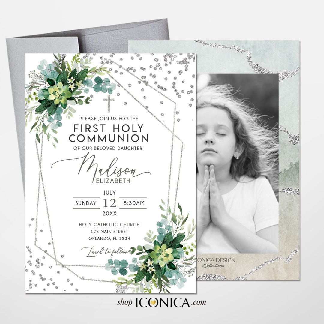Girl First Holy Communion Invitation, Girl Religious Invitation Printed ...