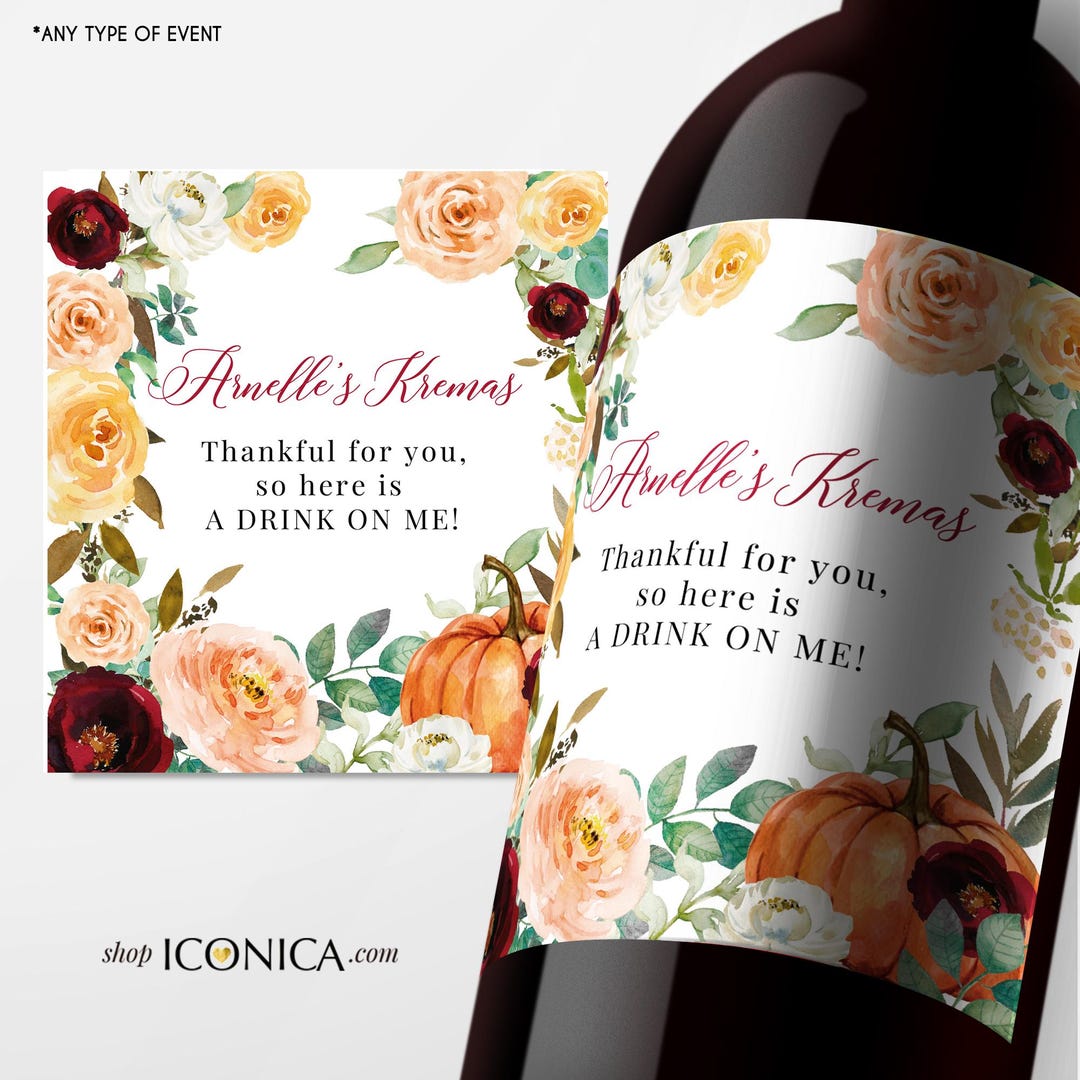Personalized Thanksgiving Drink Labels, Printed Bottle Stickers - Etsy
