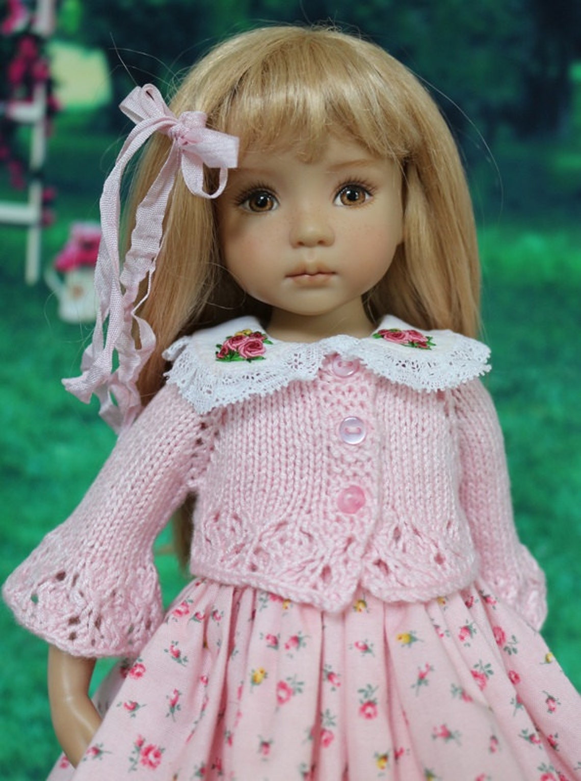 Lace Knit Cardigan & Lace Cap for Diana Effner's 13" Little Darling ...