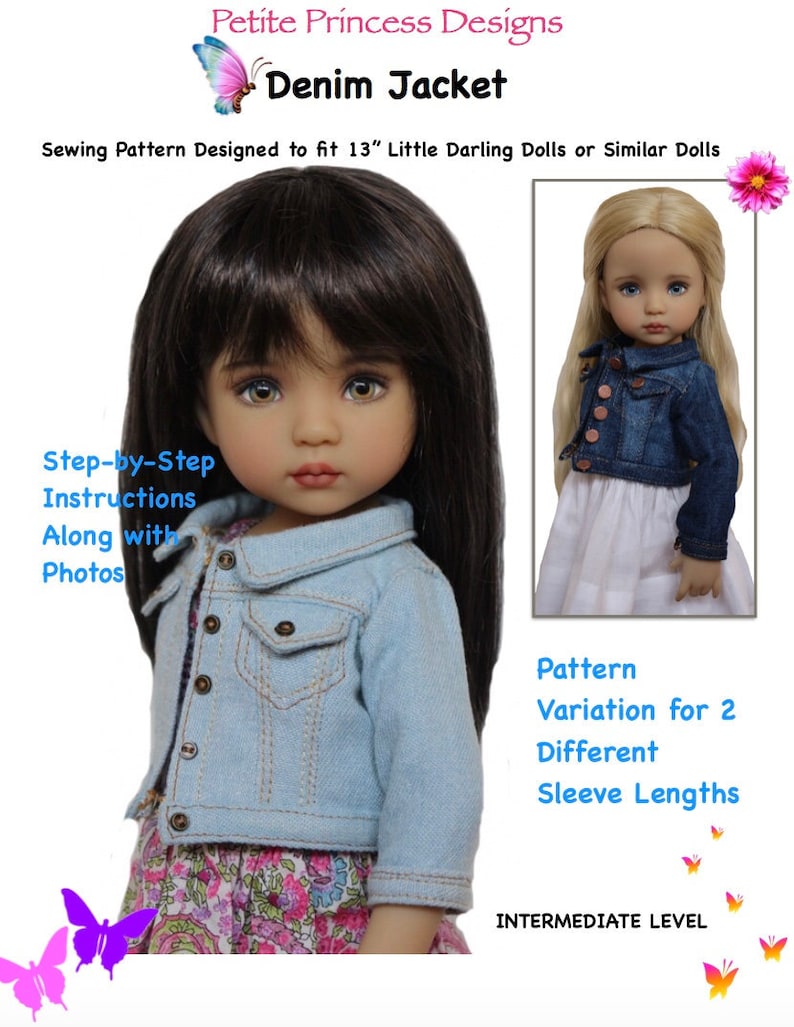 PDF Original Sewing Pattern Effner 13" Little Darling Doll, "denim Jacket"; 2 Variations of ...