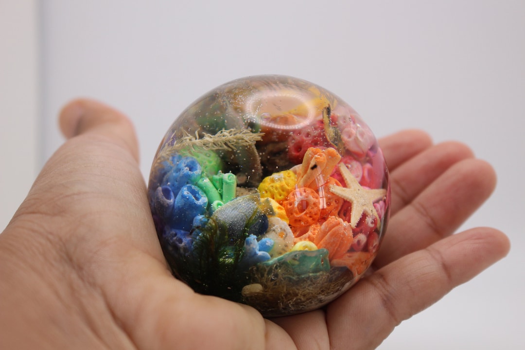 Unique Handmade Coral Ocean/sea Scene Paperweight Gift, Resin ...