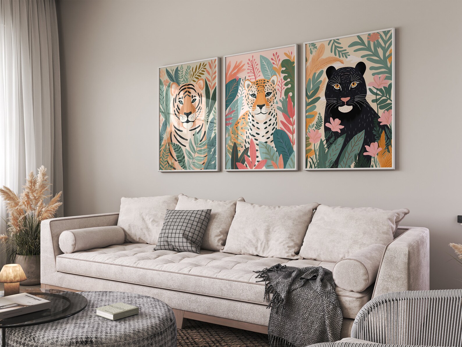 Printable Big Cats 3 Tigers BOHO Tropical Wall Arts Gallery Wall Set of ...