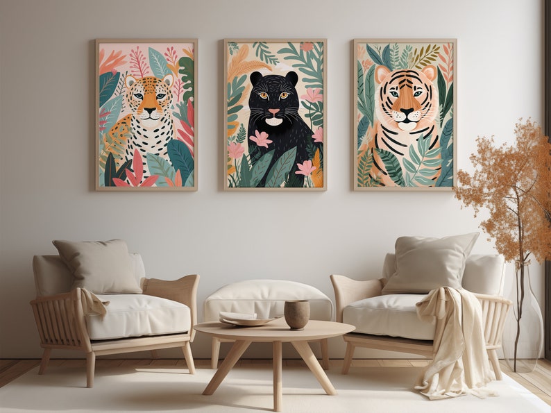Printable Big Cats 3 Tigers BOHO Tropical Wall Arts Gallery Wall Set of ...