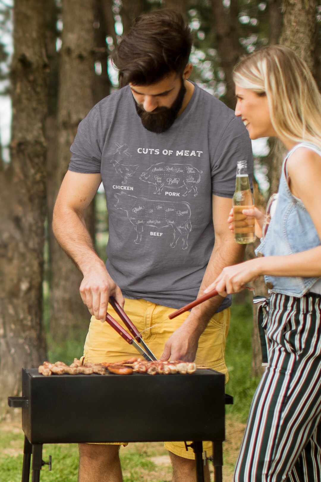 Men's Butcher Shirt Cuts of Meat T Shirt Line Art Chicken Beef Pork ...