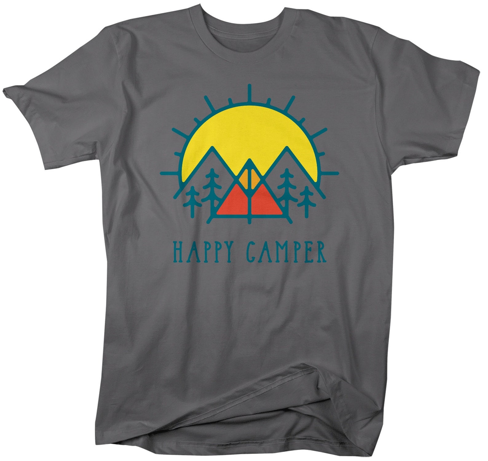 Men's Happy Camper T Shirt Hipster Shirt Linear Camping - Etsy