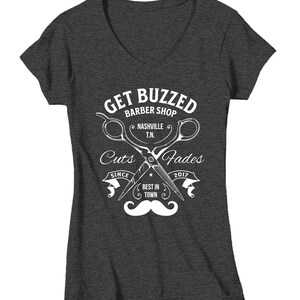Women's Personalized Barber Shop T Shirt Hair Salon Custom Cut Trim ...